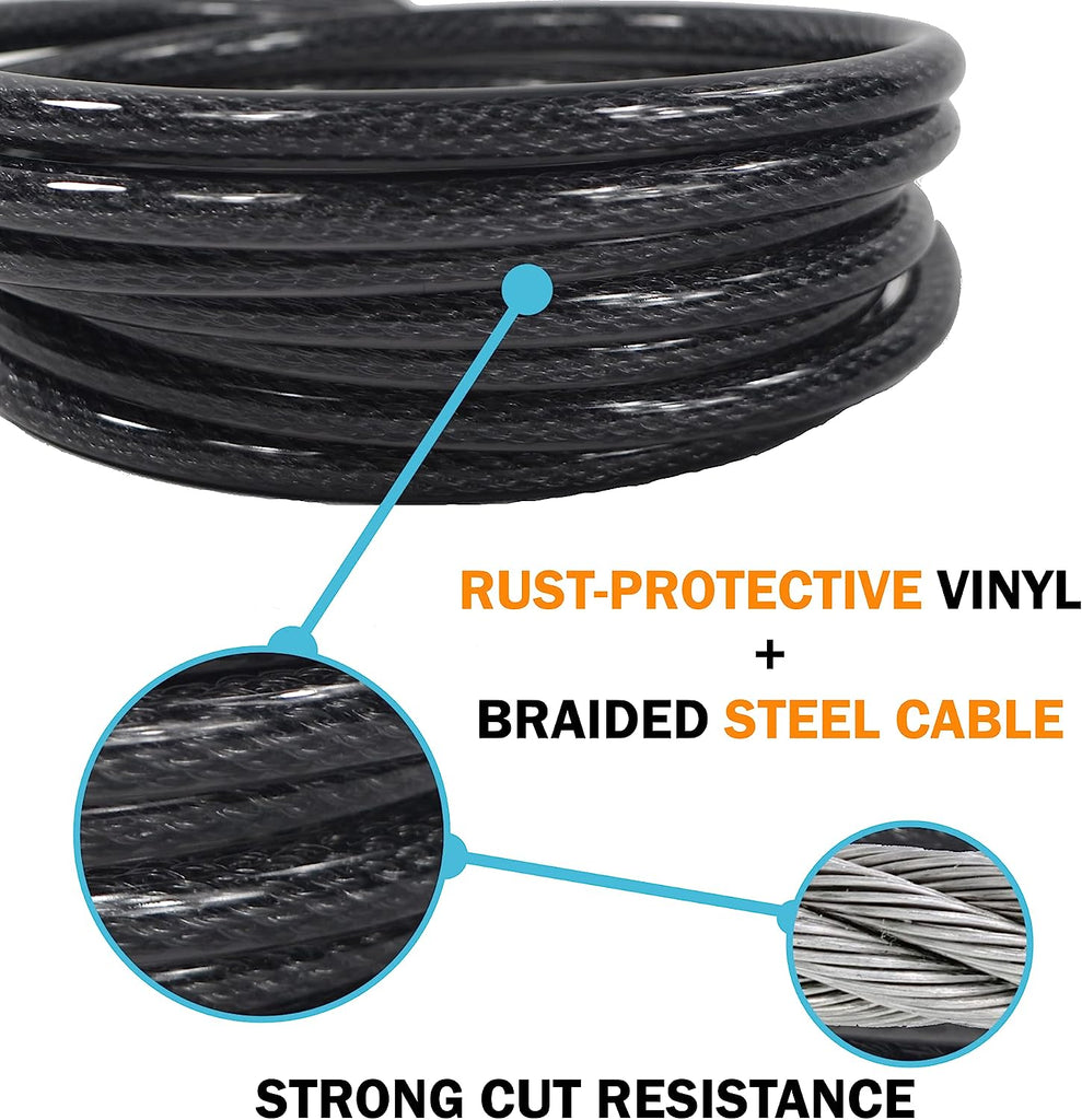 12mm (1/2 inch) Heavy-Duty Security Cable, Vinyl Coated Braided Steel ...