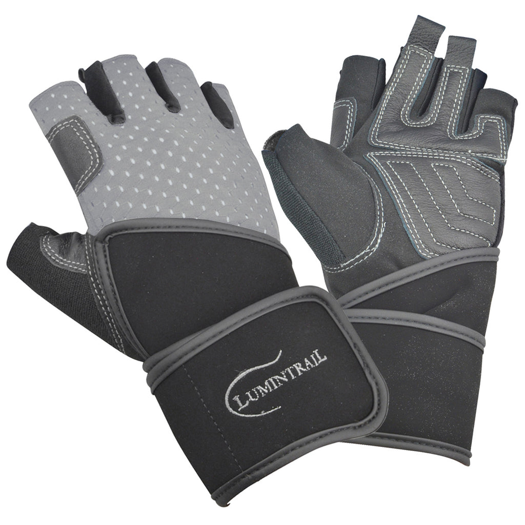 Half Finger Leather Padded Weight lifting Gloves with Wrist Wrap ...