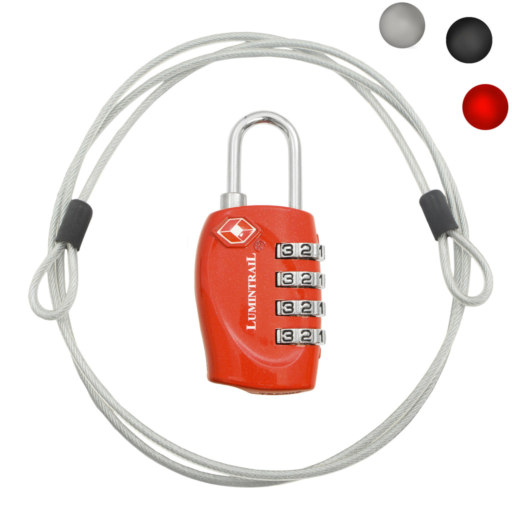 Travel Lock with Steel Cable TSA Approved 4 Digit Combination – Lumintrail