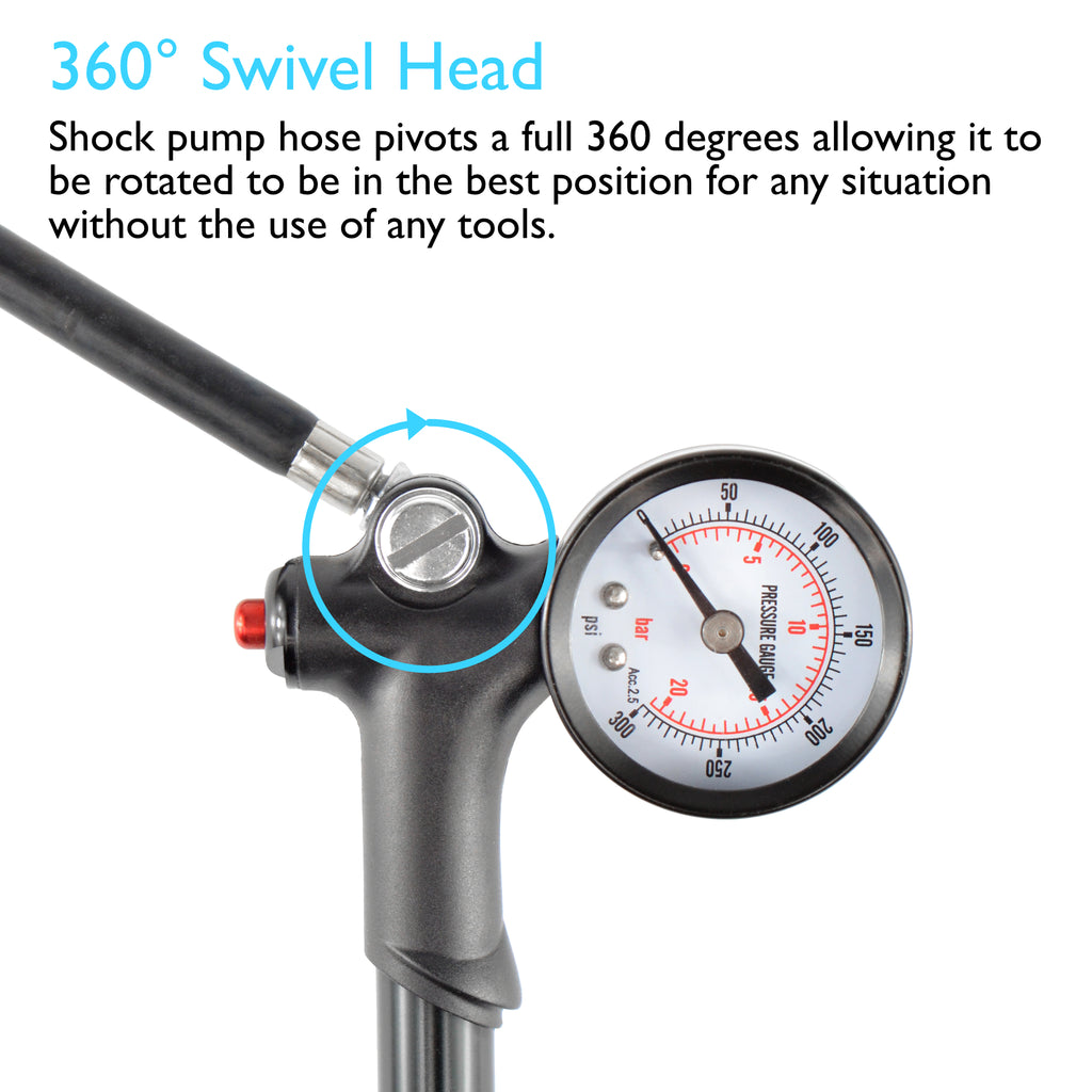 MTB Mountain Bike Shock Pump with Pressure Gauge, 300 PSI for Fork & R ...
